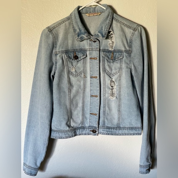 Jackets & Coats | Girl Blue Med Highway Ripped Denim Jacket With ...